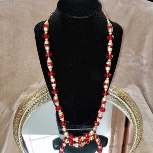 Jewelry | Red And Gold Jewel Necklace | Poshmark